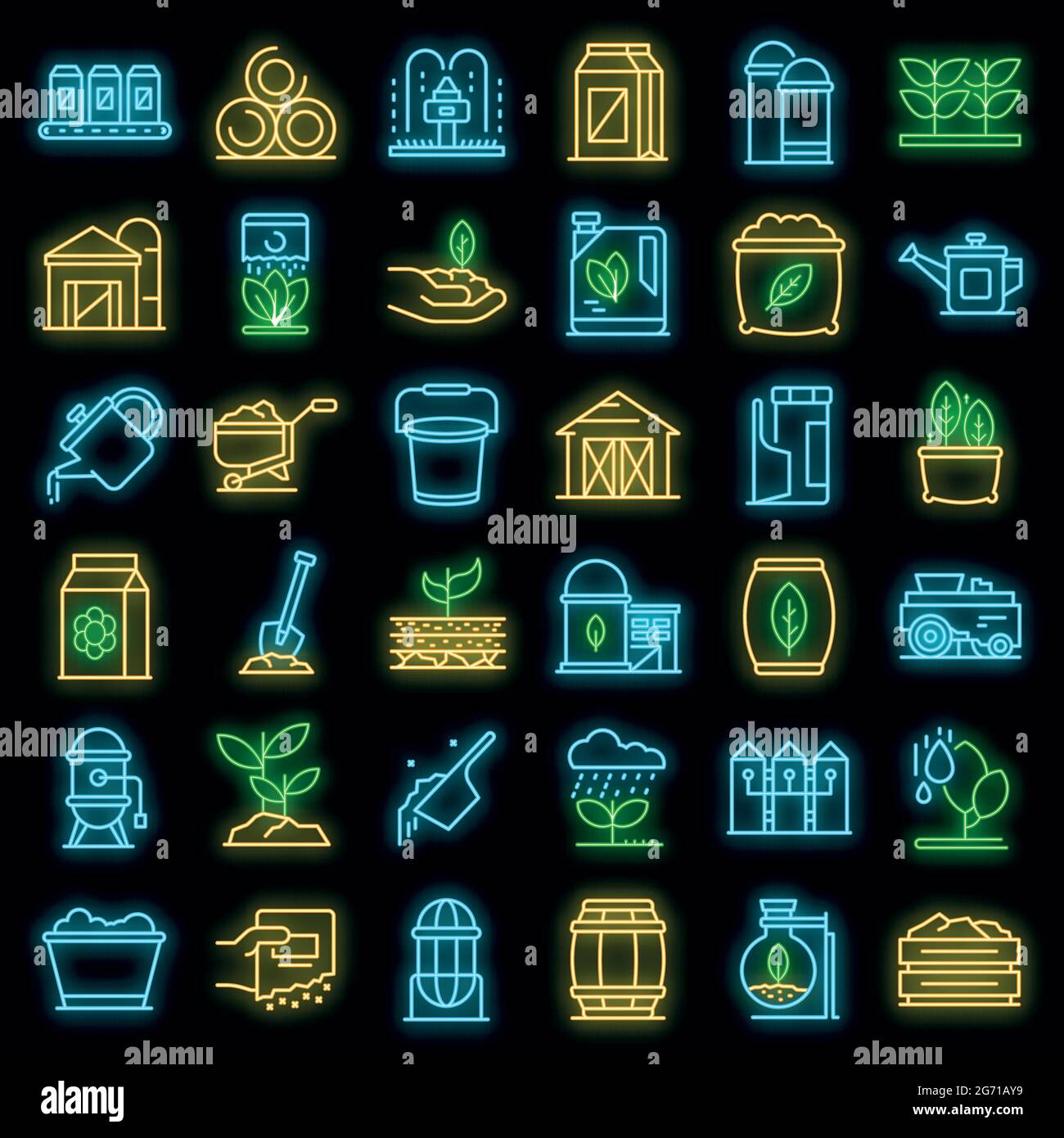Fertilizer icons set. Outline set of fertilizer vector icons neon color ...