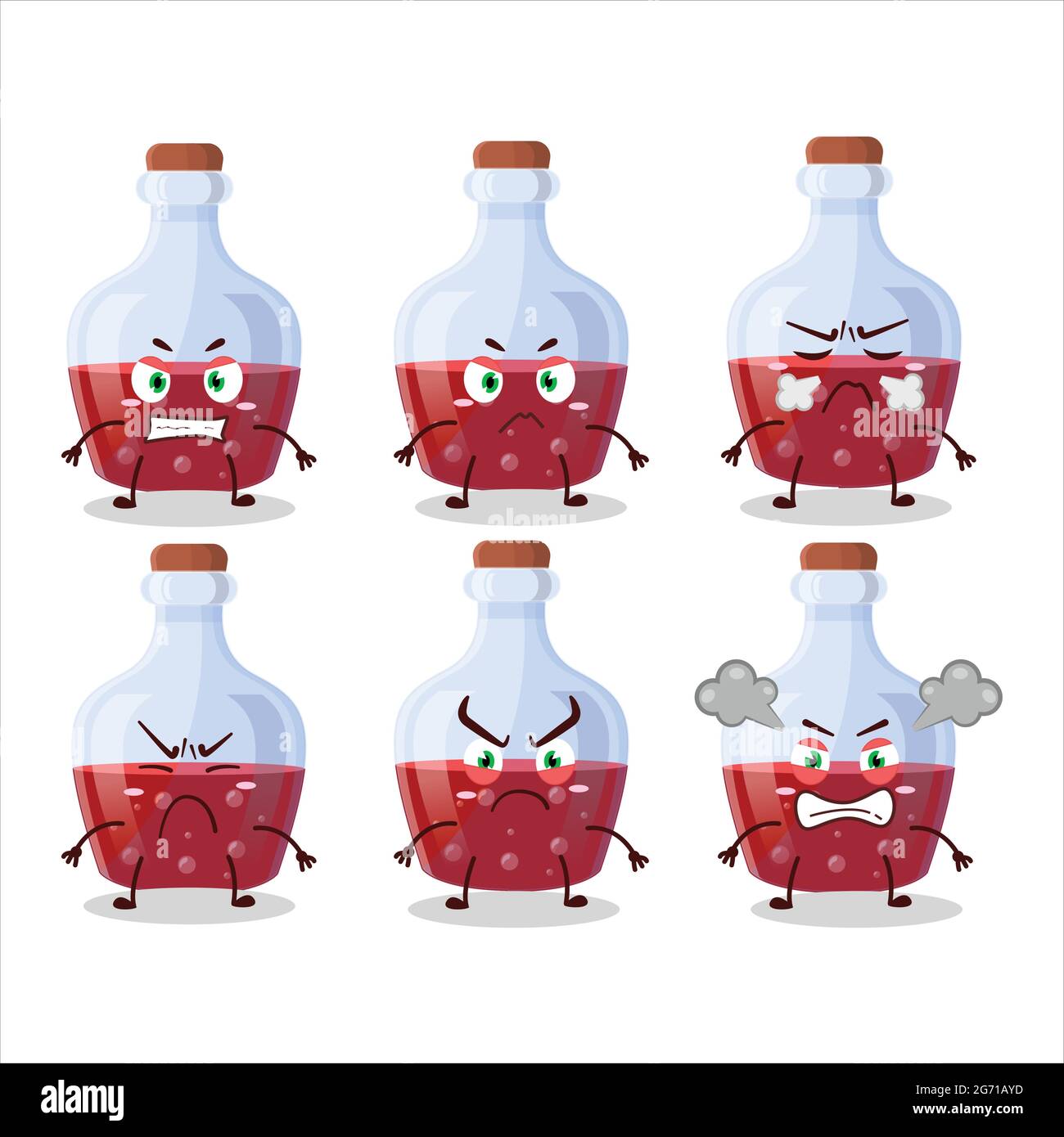 Red magic potion cartoon character with various angry expressions ...