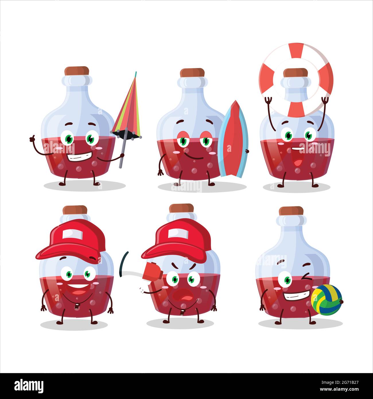 Happy Face red magic potion cartoon character playing on a beach ...