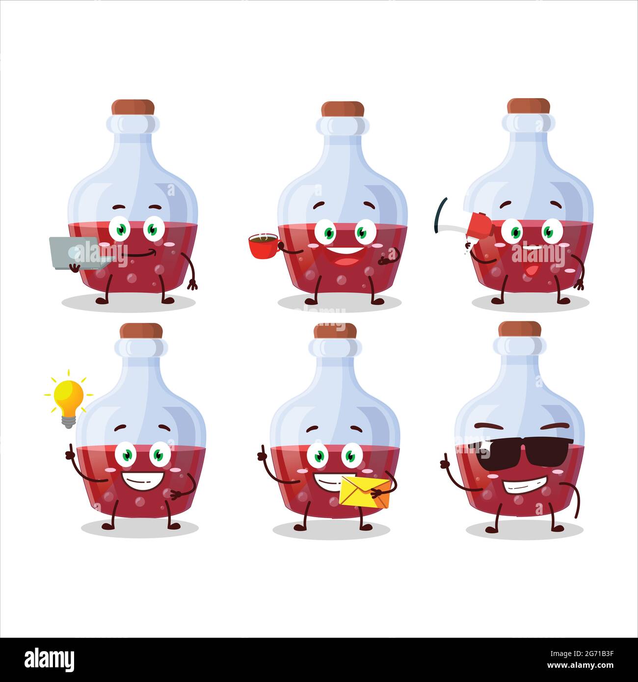 Red magic potion cartoon character with various types of business ...