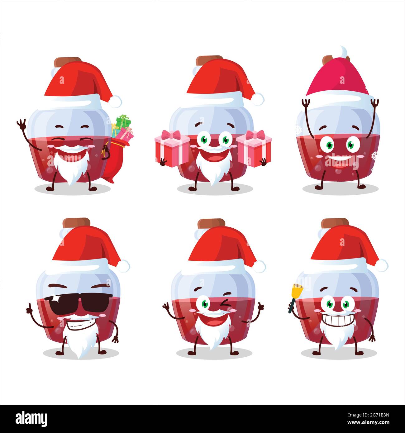 Santa Claus emoticons with red magic potion cartoon character. Vector ...