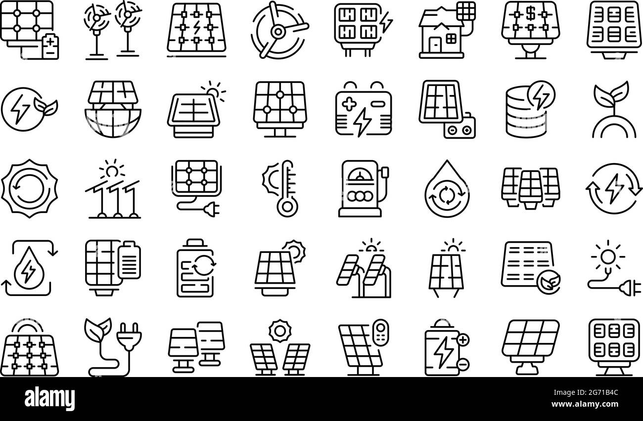 Solar panels icons set outline vector. Invertor solar energy. Panels ...