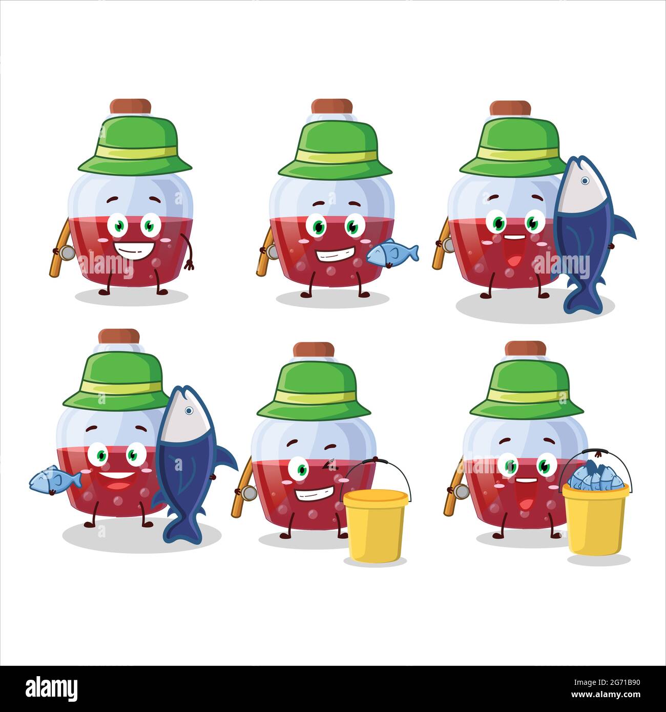 A fisherman red magic potion cartoon picture catch a big fish. Vector ...