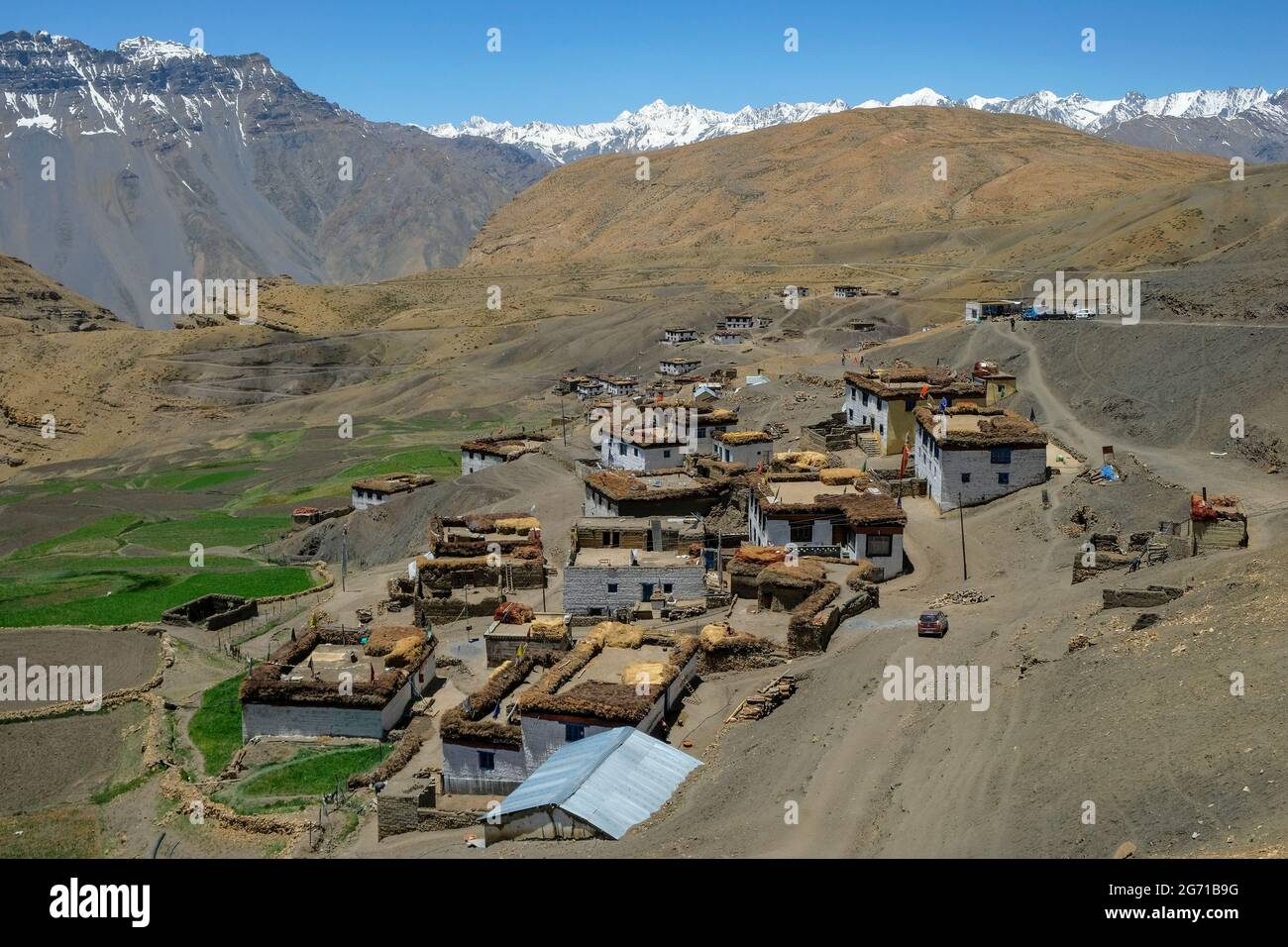 Hikkim, India - June 2021: View of Hikkim village in the Spiti valley ...