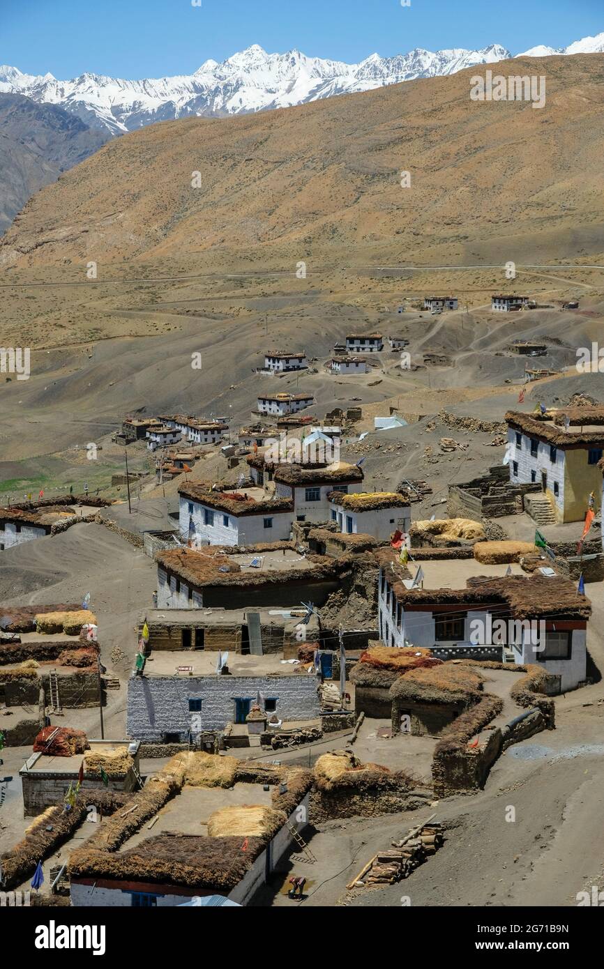 Hikkim, India - June 2021: View of Hikkim village in the Spiti valley ...