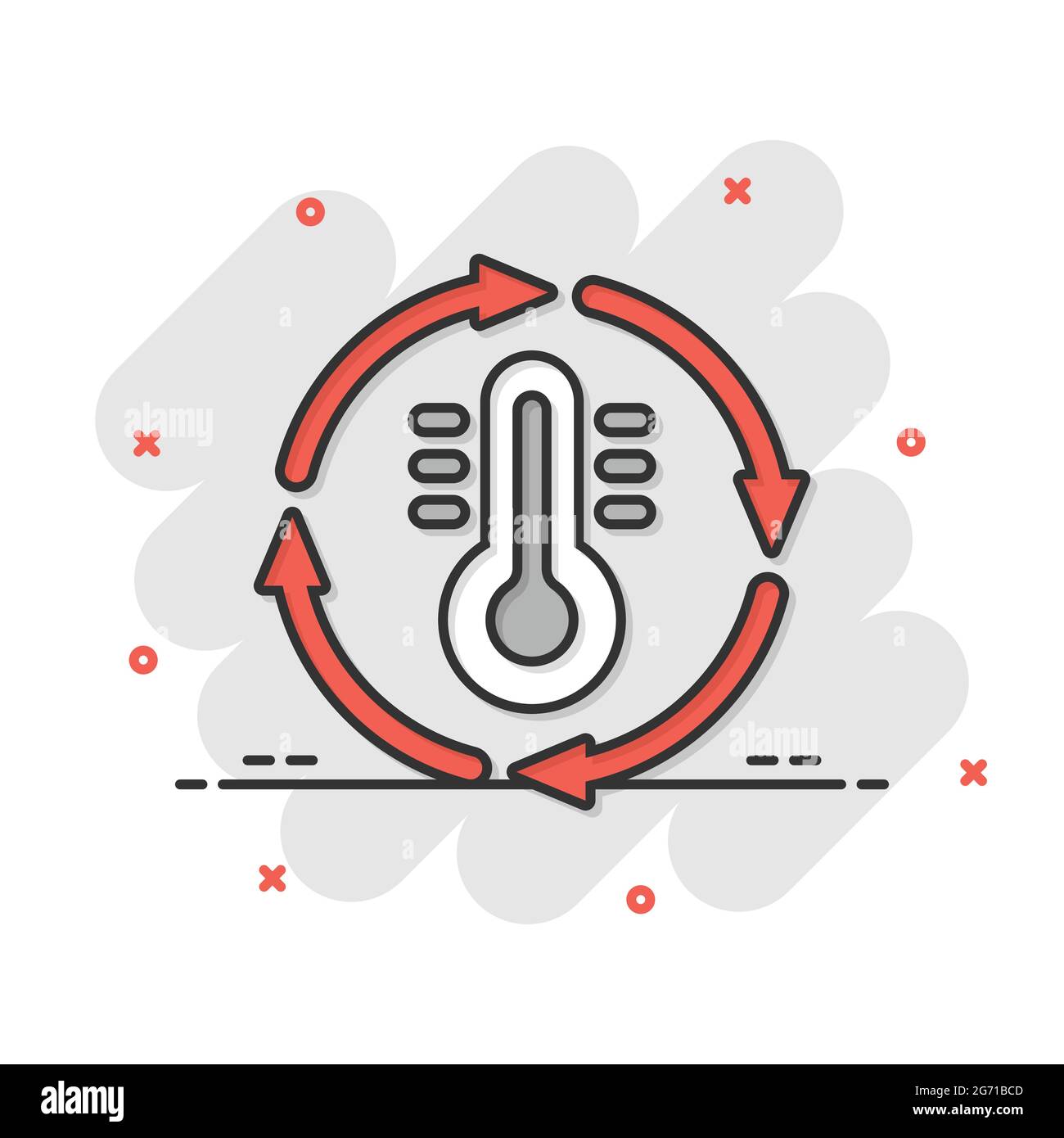 Thermometer climate control icon in comic style. Meteorology balance ...