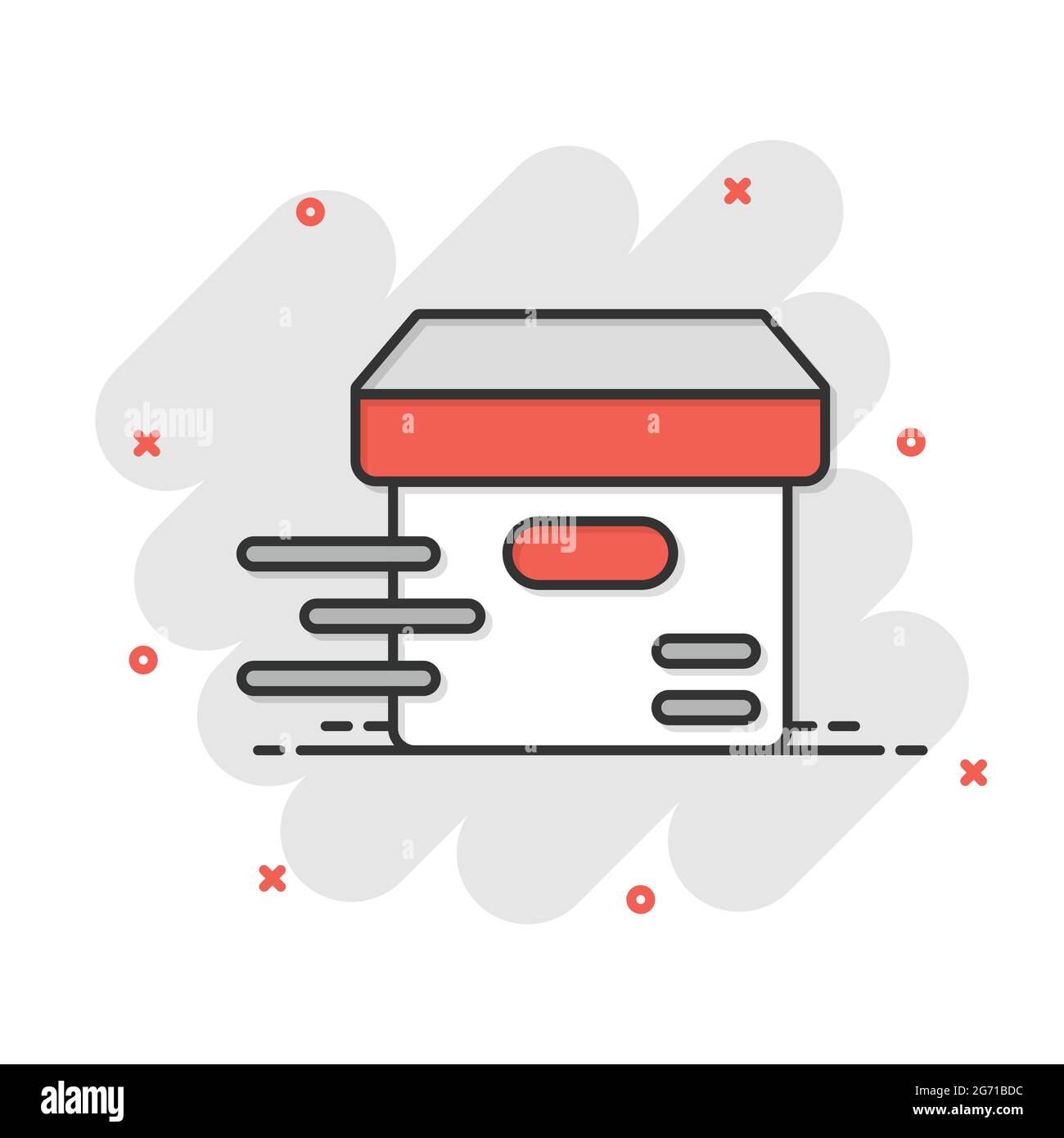 Shipping box icon in comic style. Container cartoon vector illustration ...