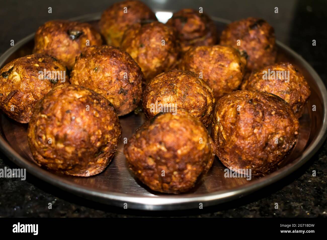 Vegetarian Kopta ready for frying kept on a plate after made in ...