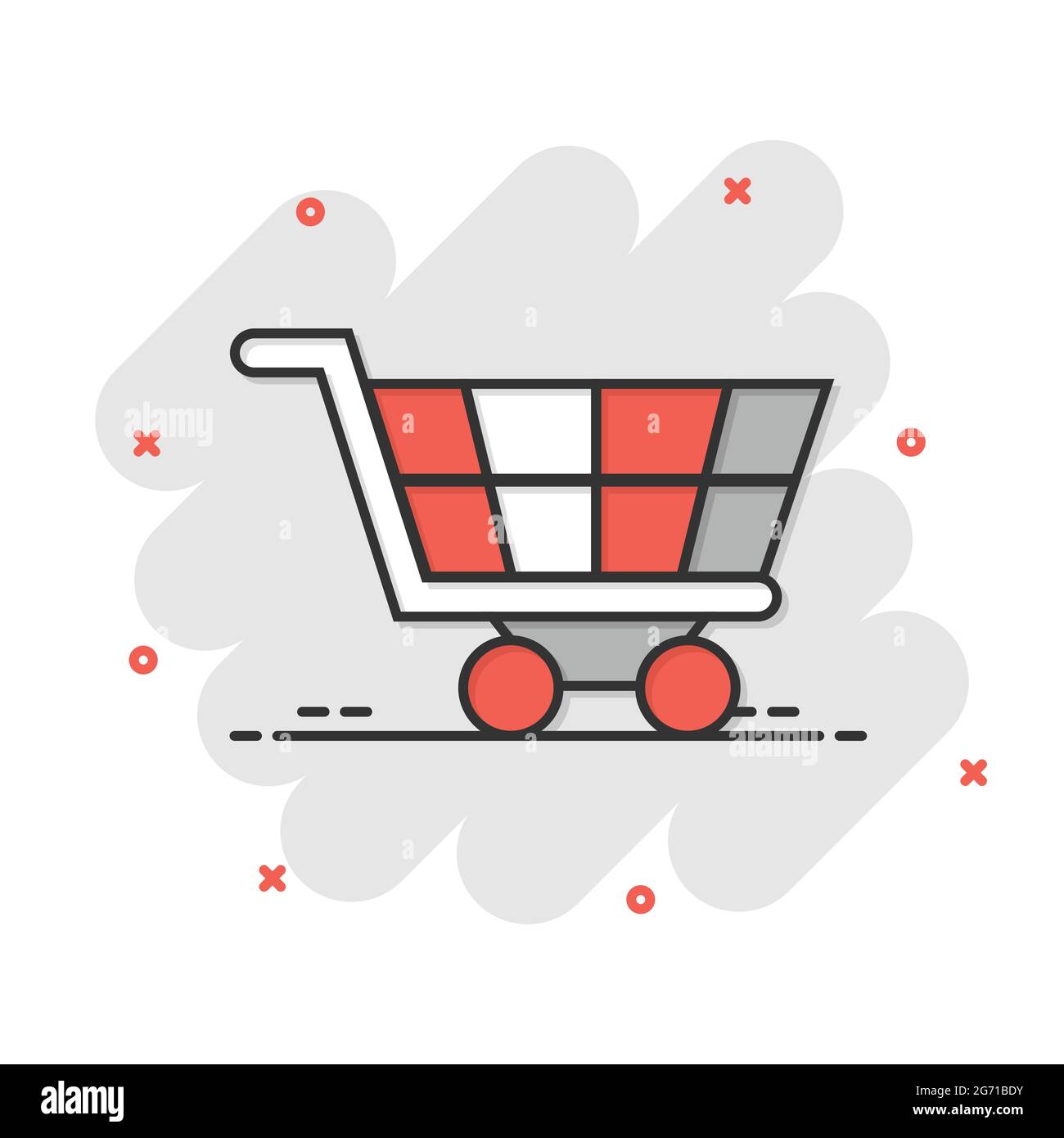 Shopping cart icon in comic style. Trolley cartoon vector illustration ...