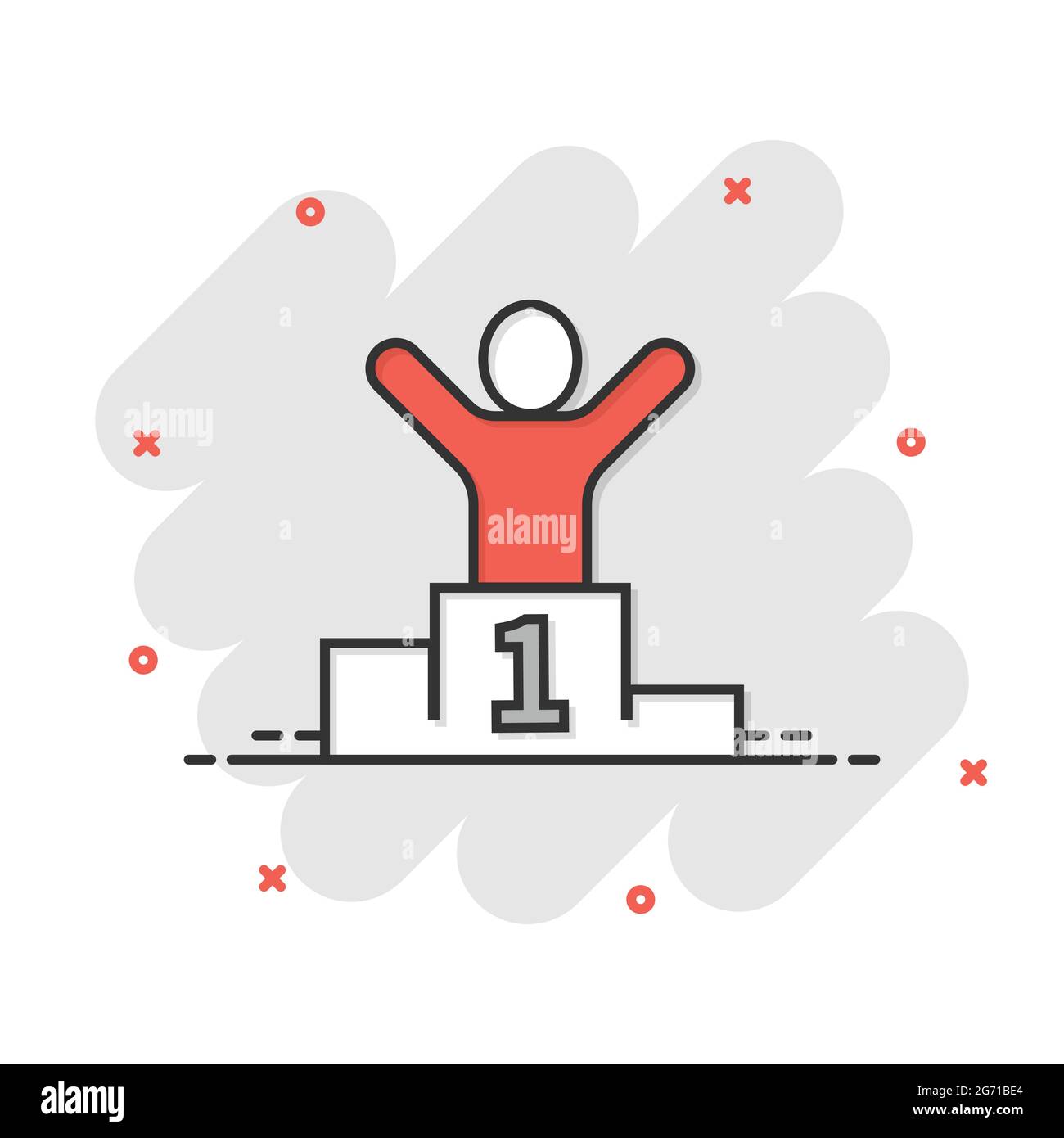 People win icon in comic style. Champion on podium cartoon vector ...