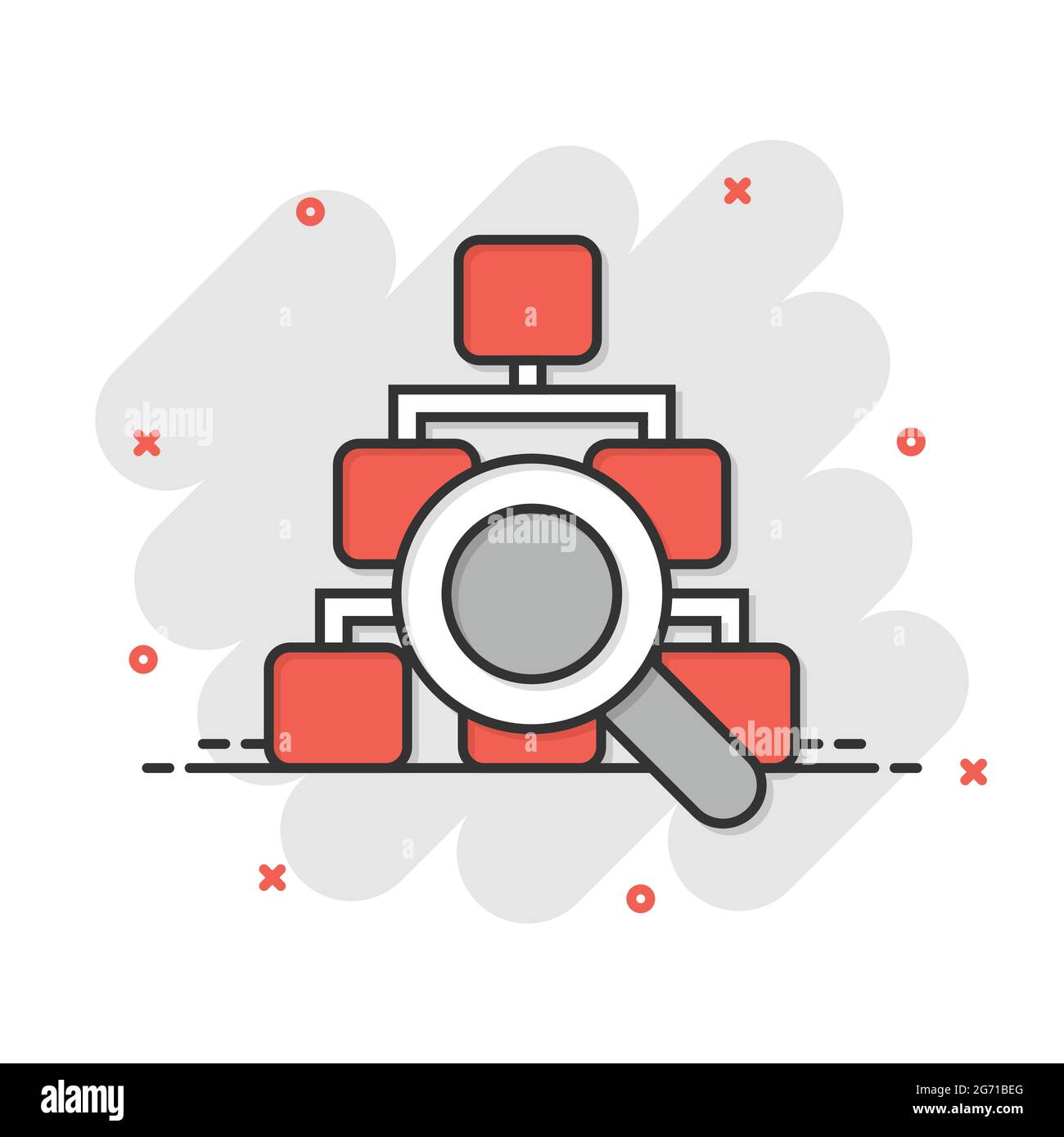 Hierarchy diagram icon in comic style. Structure search cartoon vector ...