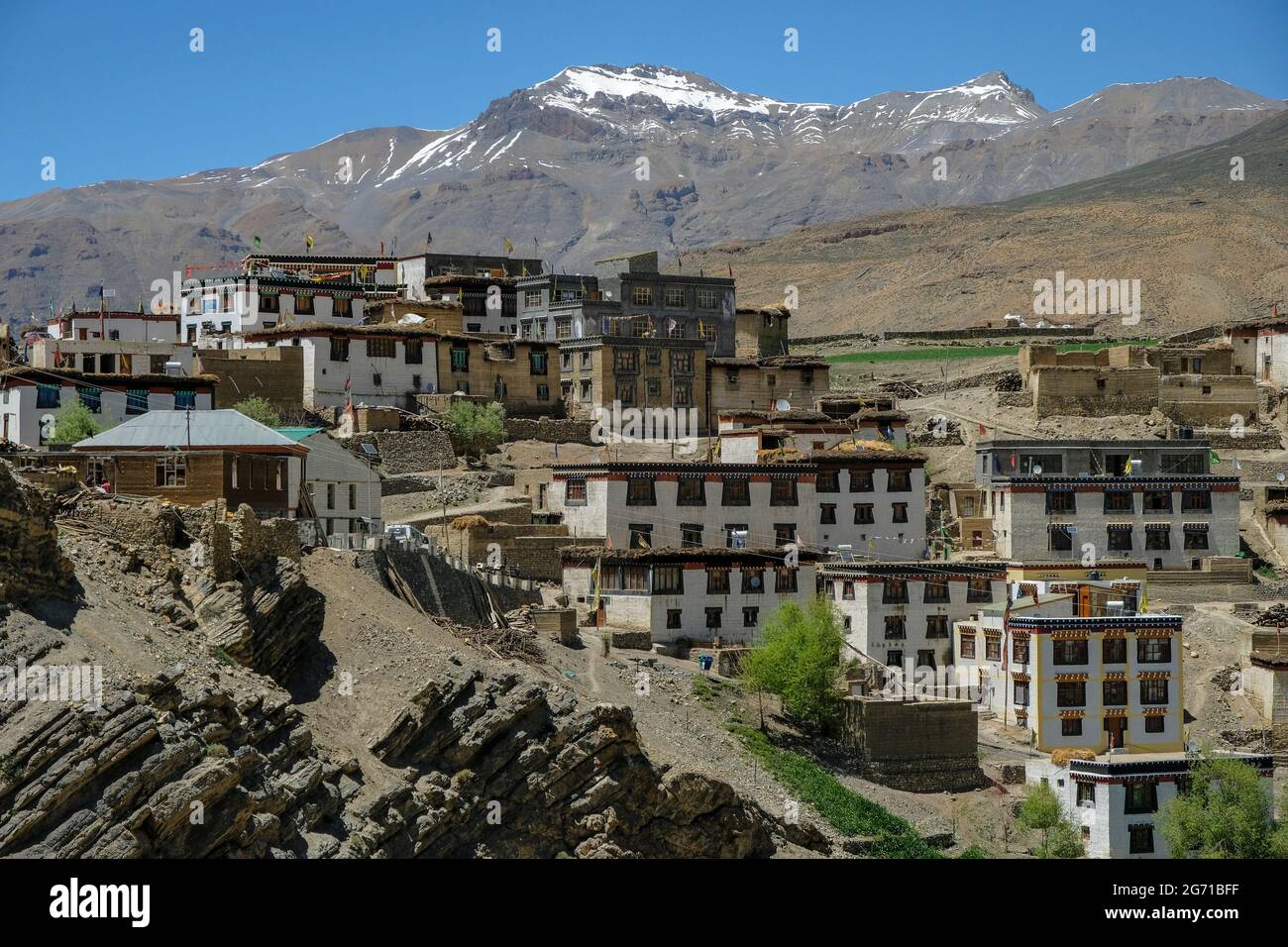 Kibber, India - June 2021: View of Kibber village in the Spiti valley ...