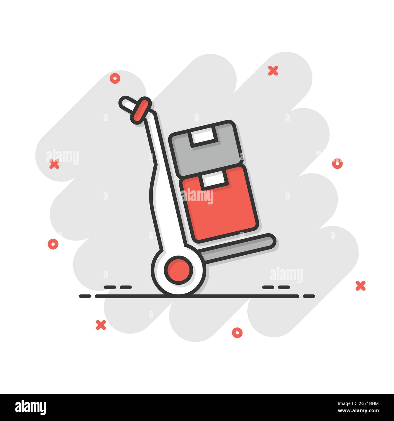 Cargo trolley icon in comic style. Delivery box cartoon vector ...