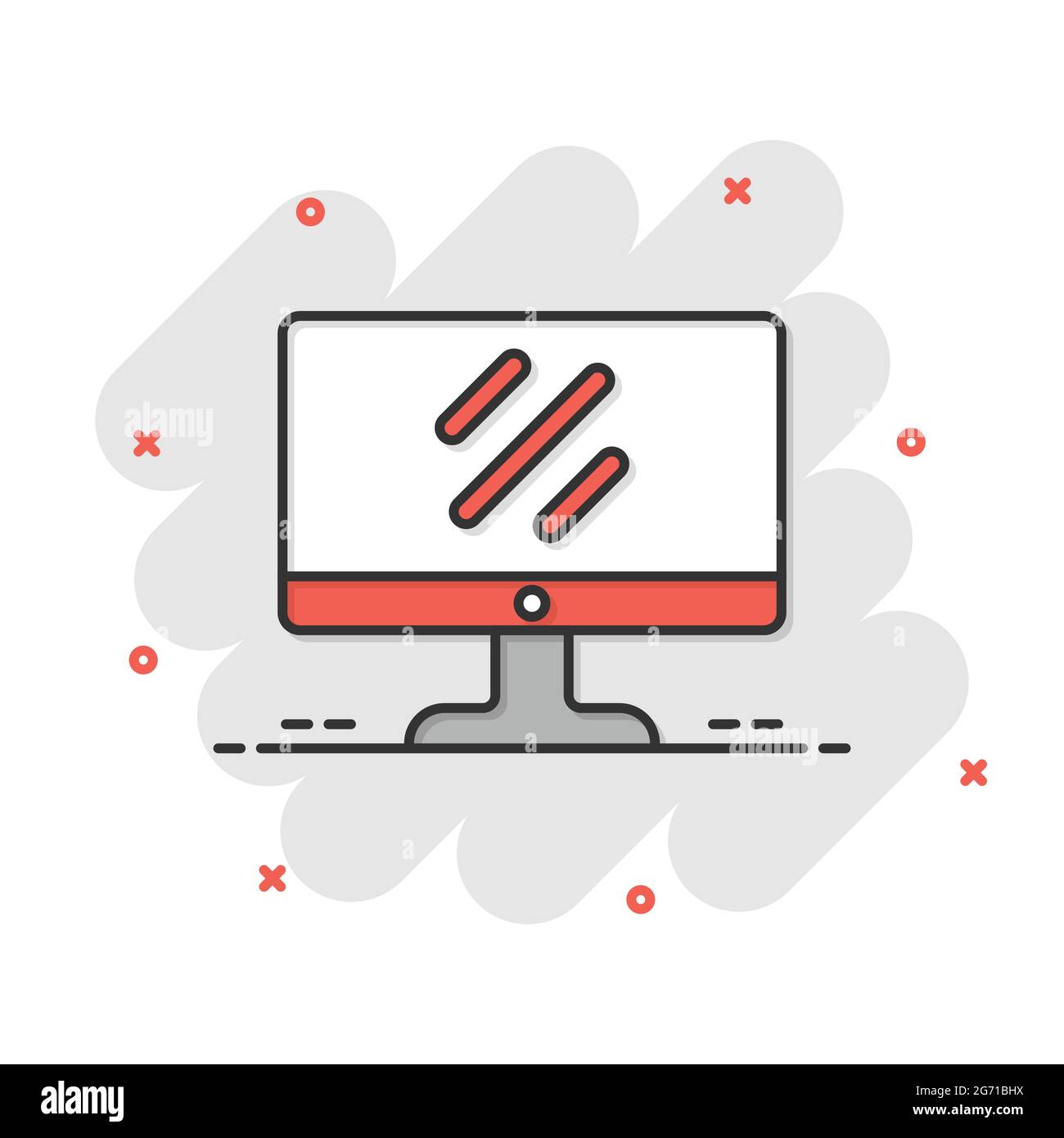 Computer monitor icon in comic style. Tv display cartoon vector ...