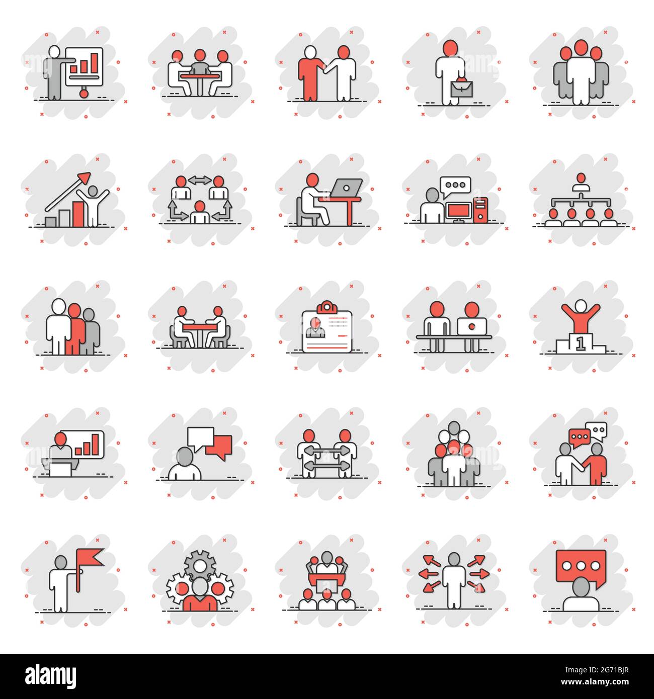 Business communication icon set in comic style. Team structure cartoon ...
