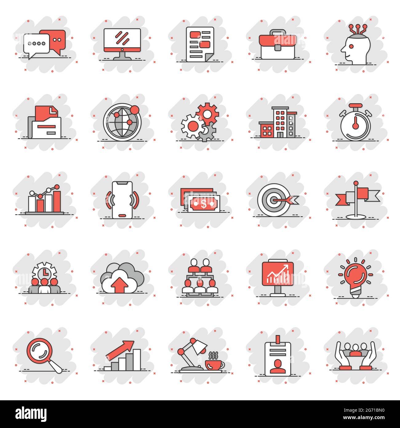 Business icons set in comic style. Finance strategy cartoon vector ...