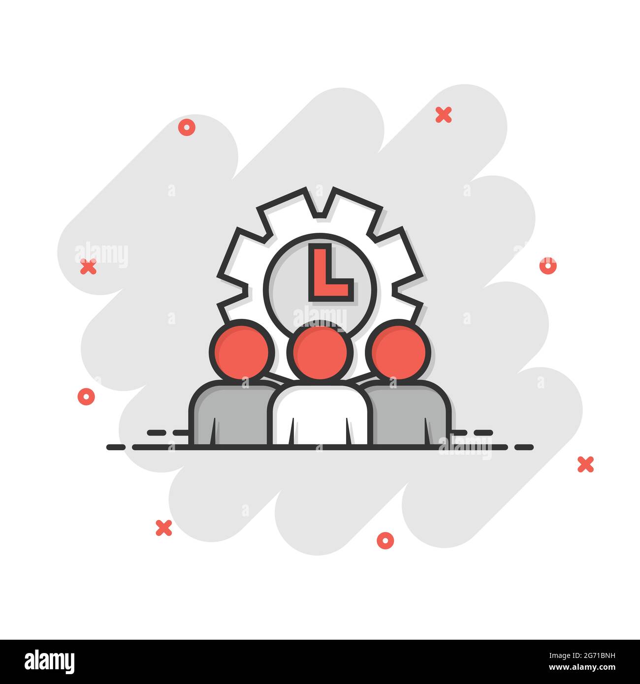 People and clock icon in comic style. Gear with user cartoon vector ...