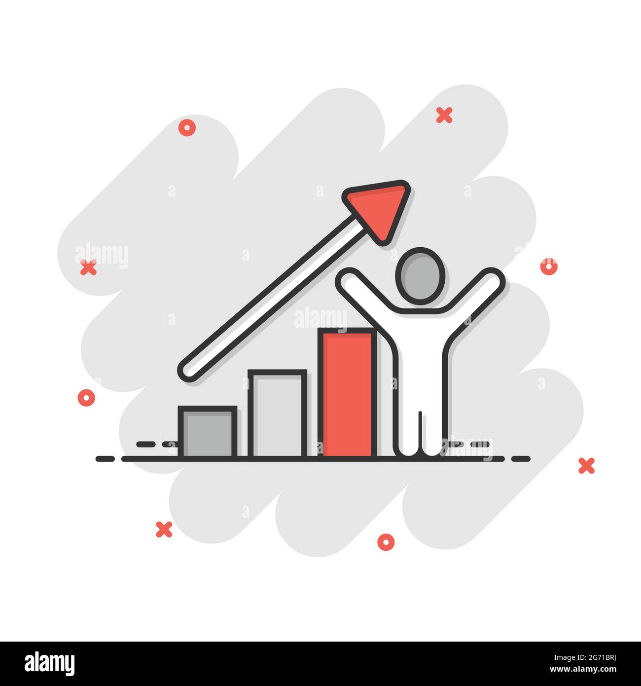People with growth arrow icon in comic style. Work strategy cartoon ...