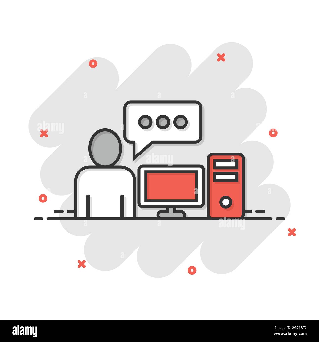 People with laptop computer icon in comic style. Pc user cartoon vector ...