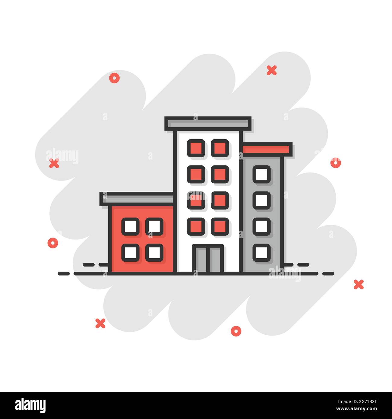 Office building sign icon in comic style. Apartment cartoon vector ...