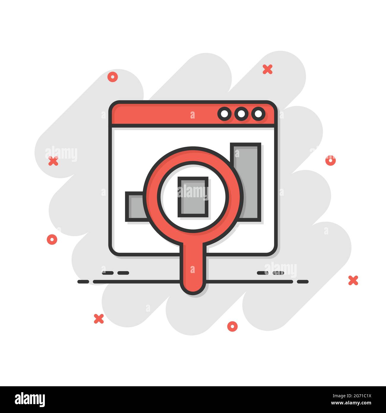 Market trend icon in comic style. Growth arrow with magnifier cartoon ...