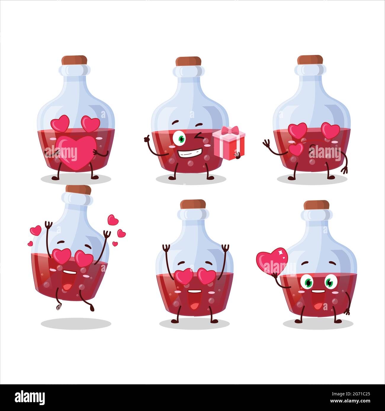 Red magic potion cartoon character with love cute emoticon. Vector ...