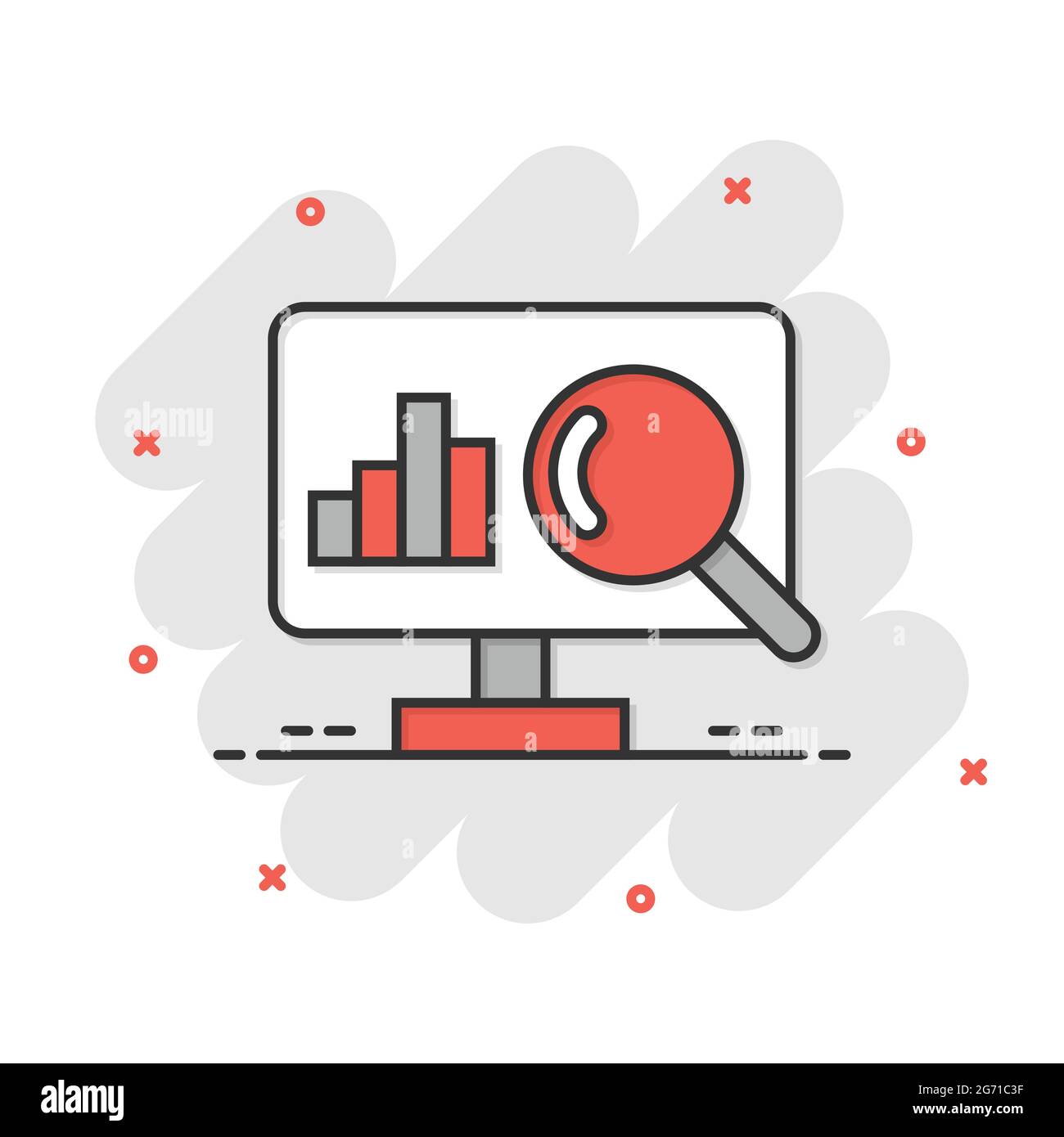 Website analytics icon in comic style. SEO data cartoon vector ...