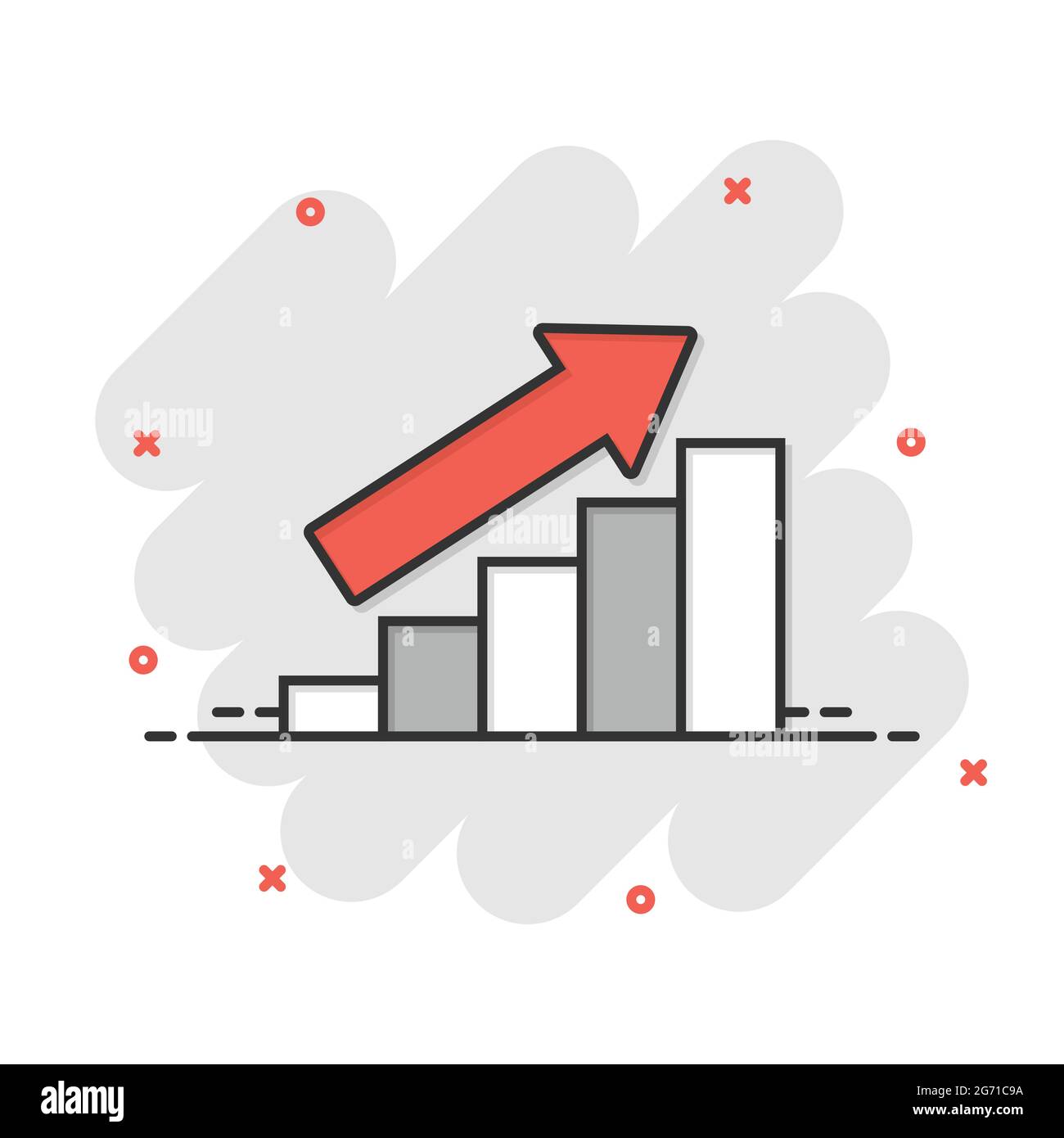 Chart graph icon in comic style. Arrow grow cartoon vector illustration ...