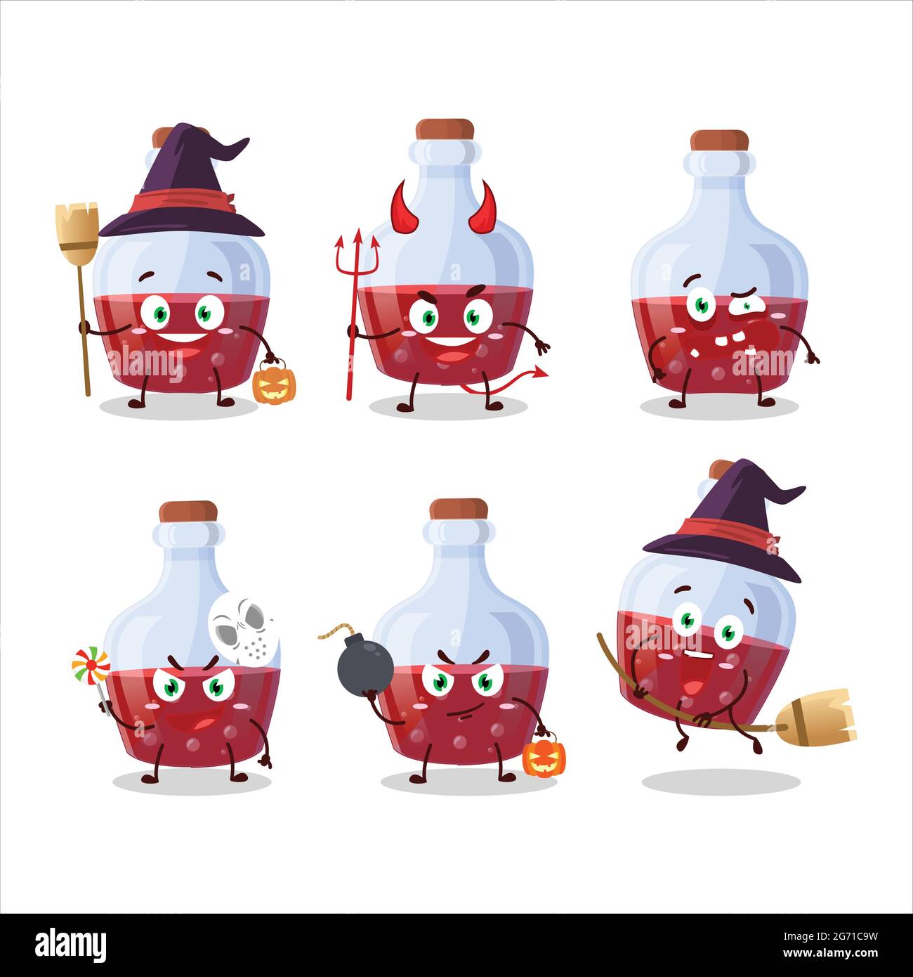 Halloween expression emoticons with cartoon character of red magic ...