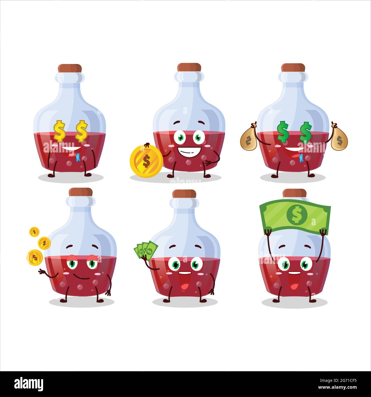 Red magic potion cartoon character with cute emoticon bring money ...