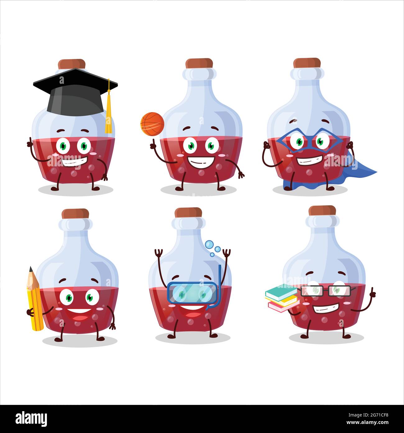 School student of red magic potion cartoon character with various ...