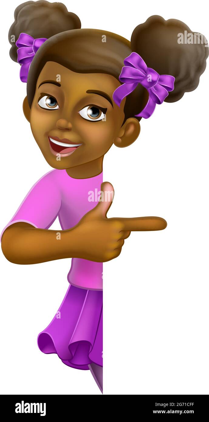 Black Girl Cartoon Child Kid Pointing Sign Stock Vector Image & Art - Alamy