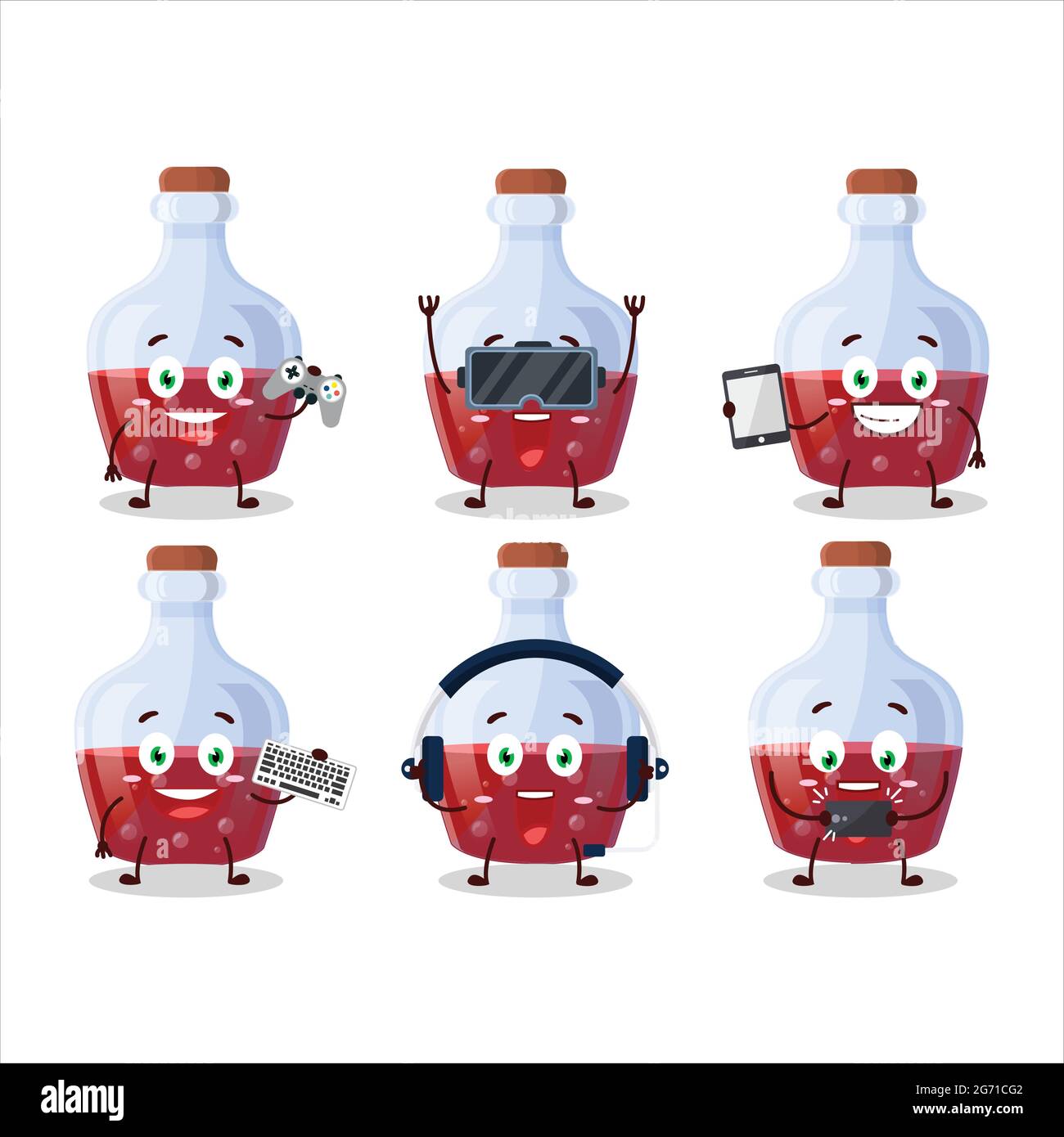 Red magic potion cartoon character are playing games with various cute ...