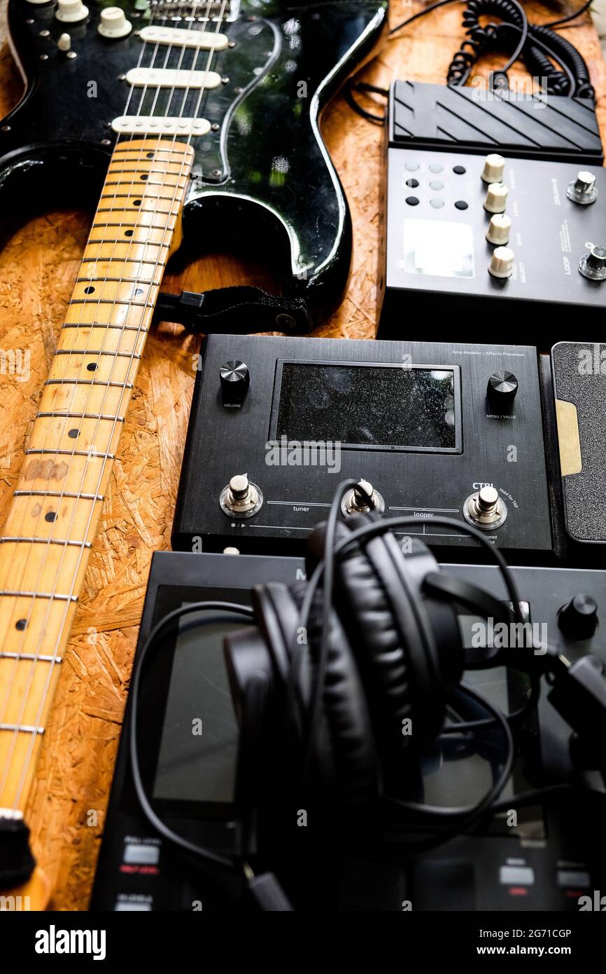 Close up instruments music background concept,Guitar and music studio ...