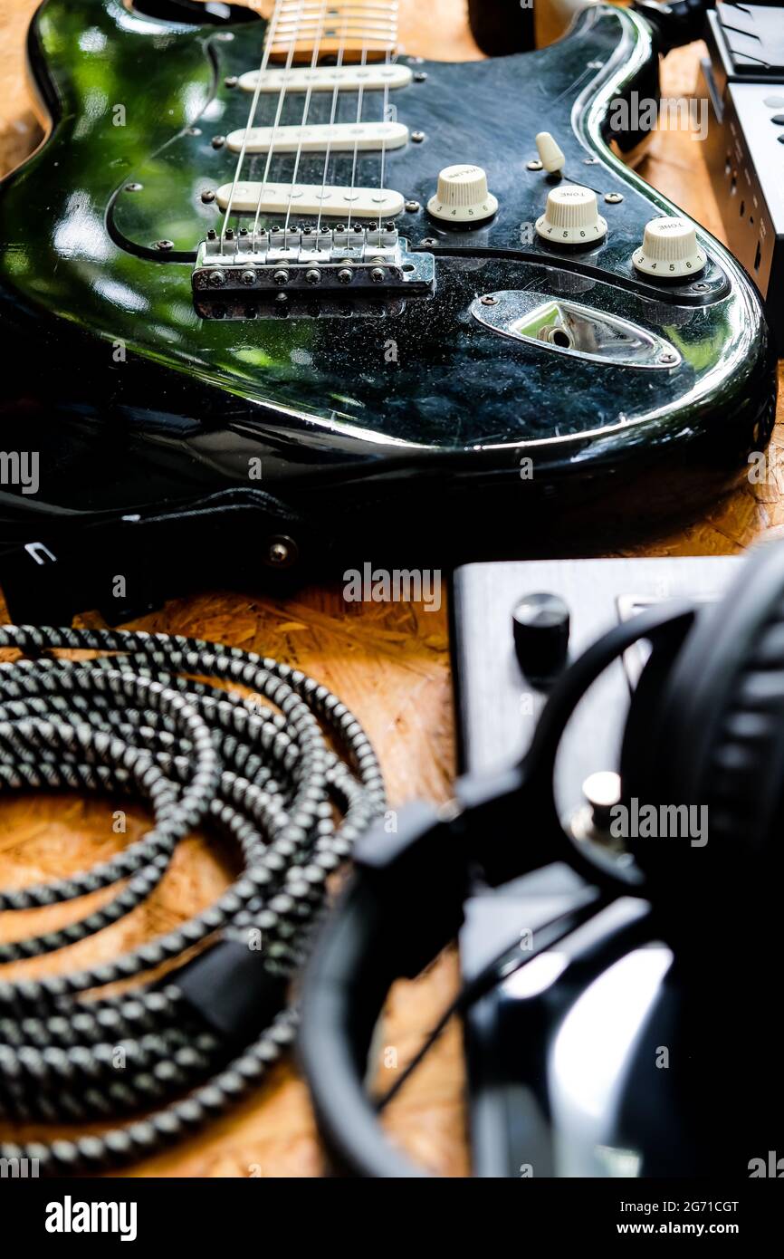Close up instruments music background concept,Guitar and music studio ...
