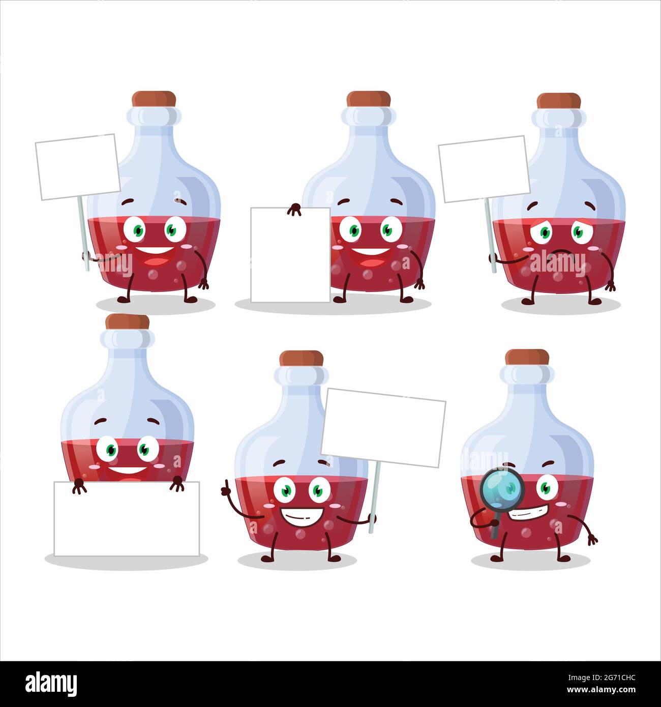 Red magic potion cartoon character bring information board. Vector ...