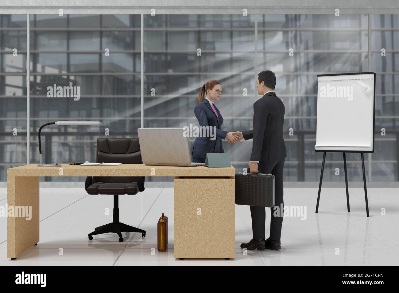 3D illustration. Office, manager, employees work with contract ...