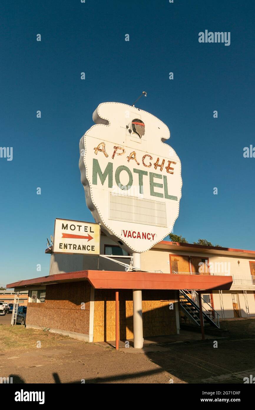 classic Apache Motel sign on Route 66 in Tucumcari New Mexico Stock ...