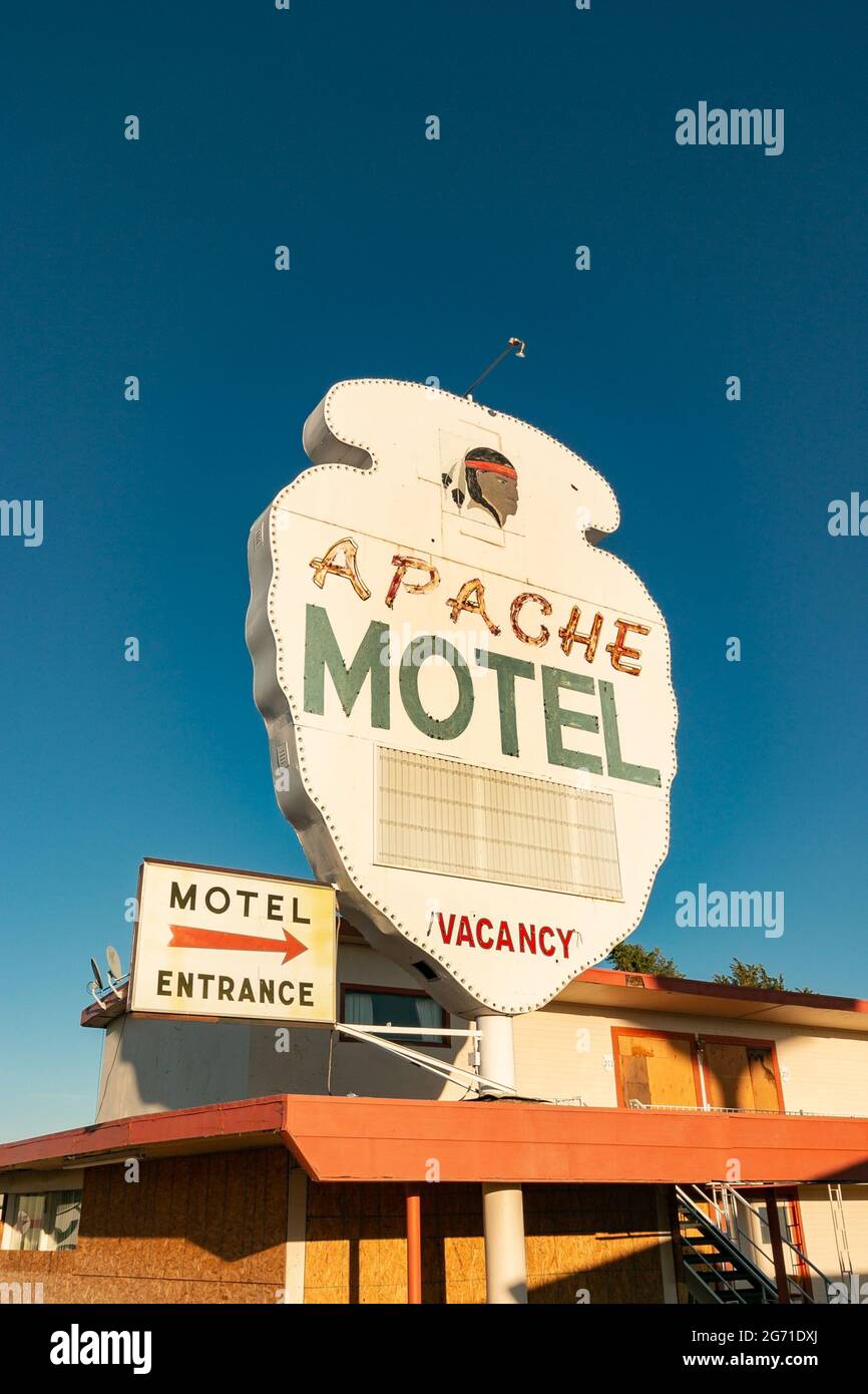 classic Apache Motel sign on Route 66 in Tucumcari New Mexico Stock ...