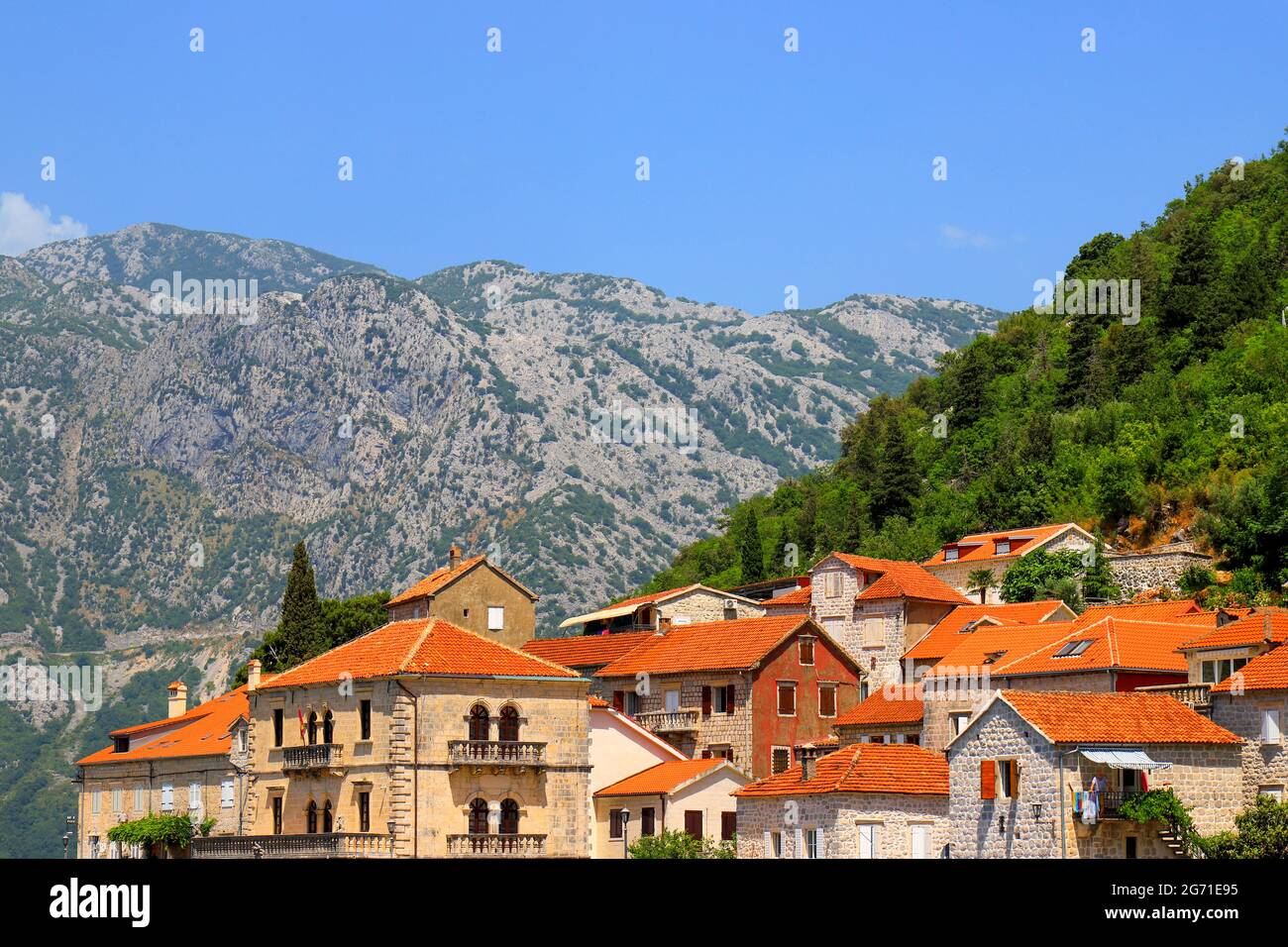 Old Historic buildings in Perast, Montenegro. A beautiful resort town ...