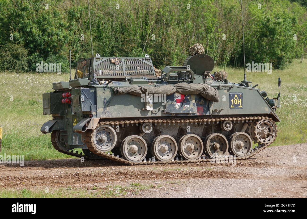 British army FV432 Bulldog armored personnel carrier in action on a ...