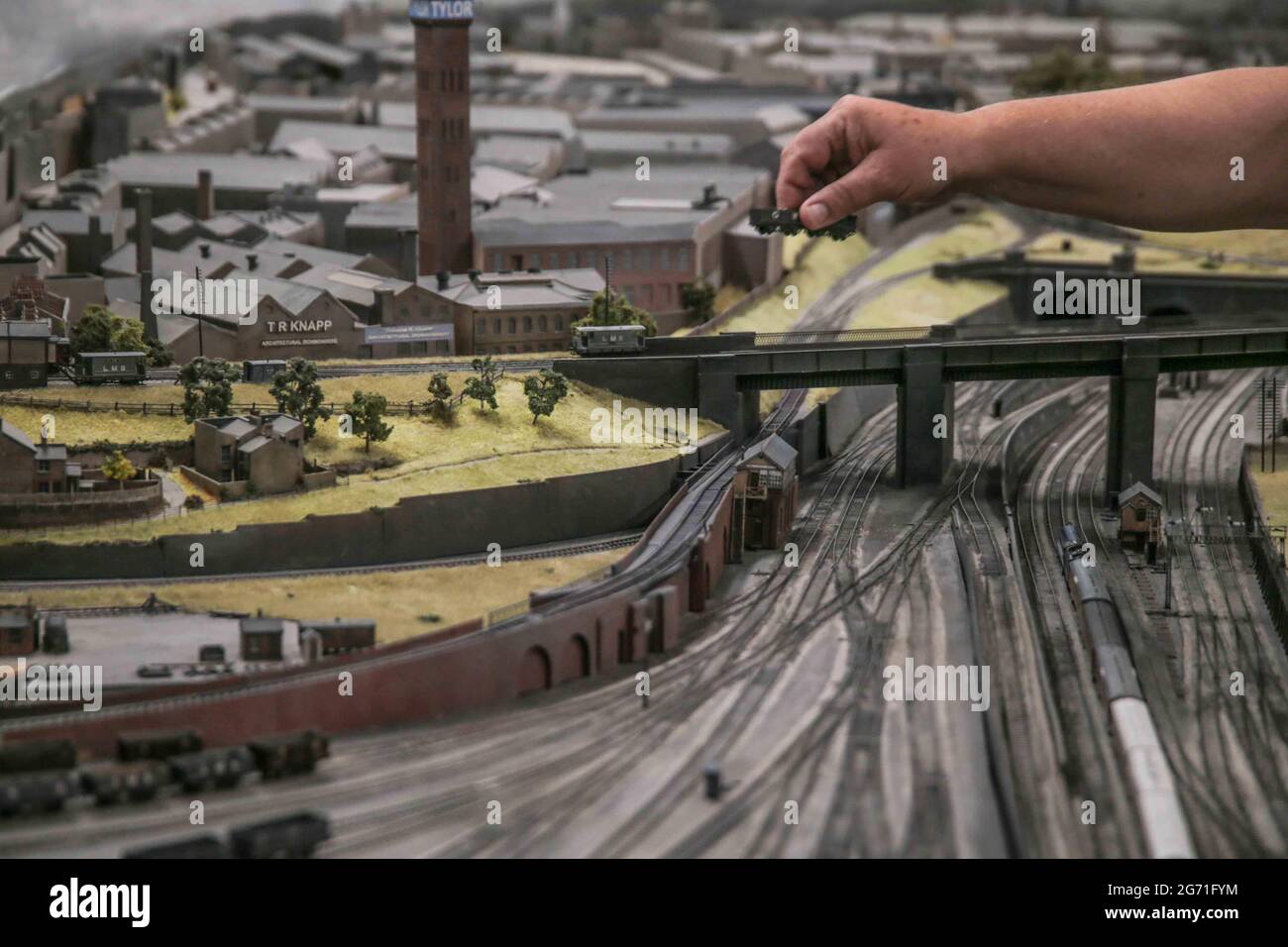 London, UK. 09 July 2021. Copenhagen Fields model railway - Behind the ...