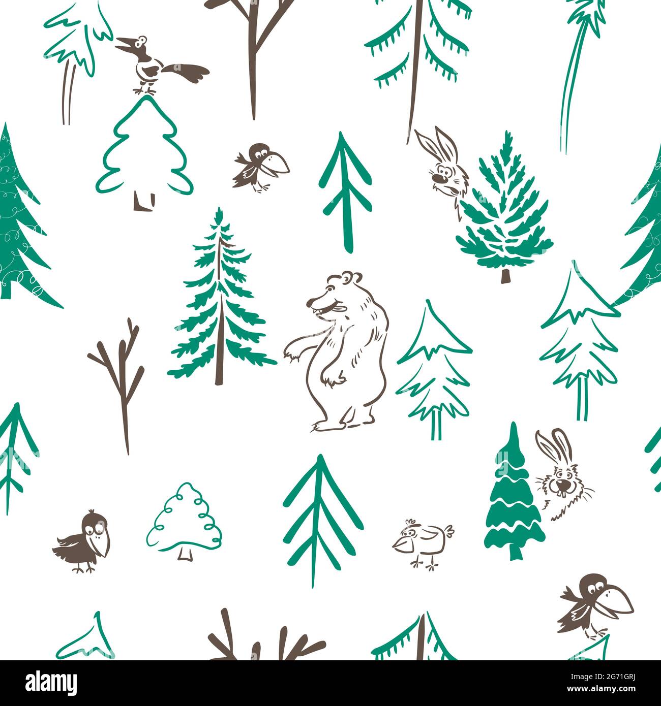 A set of simple children's trees with bears and birds.. Seamless ...