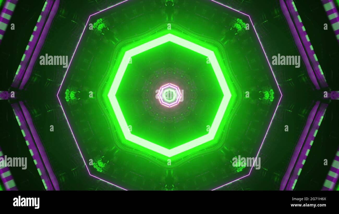 4K UHD 3D illustration of octagon shaped ornament glowing with green ...