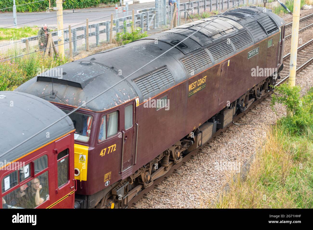 Vintage diesel 47772 safety engine at the back of a steam hauled Steam ...