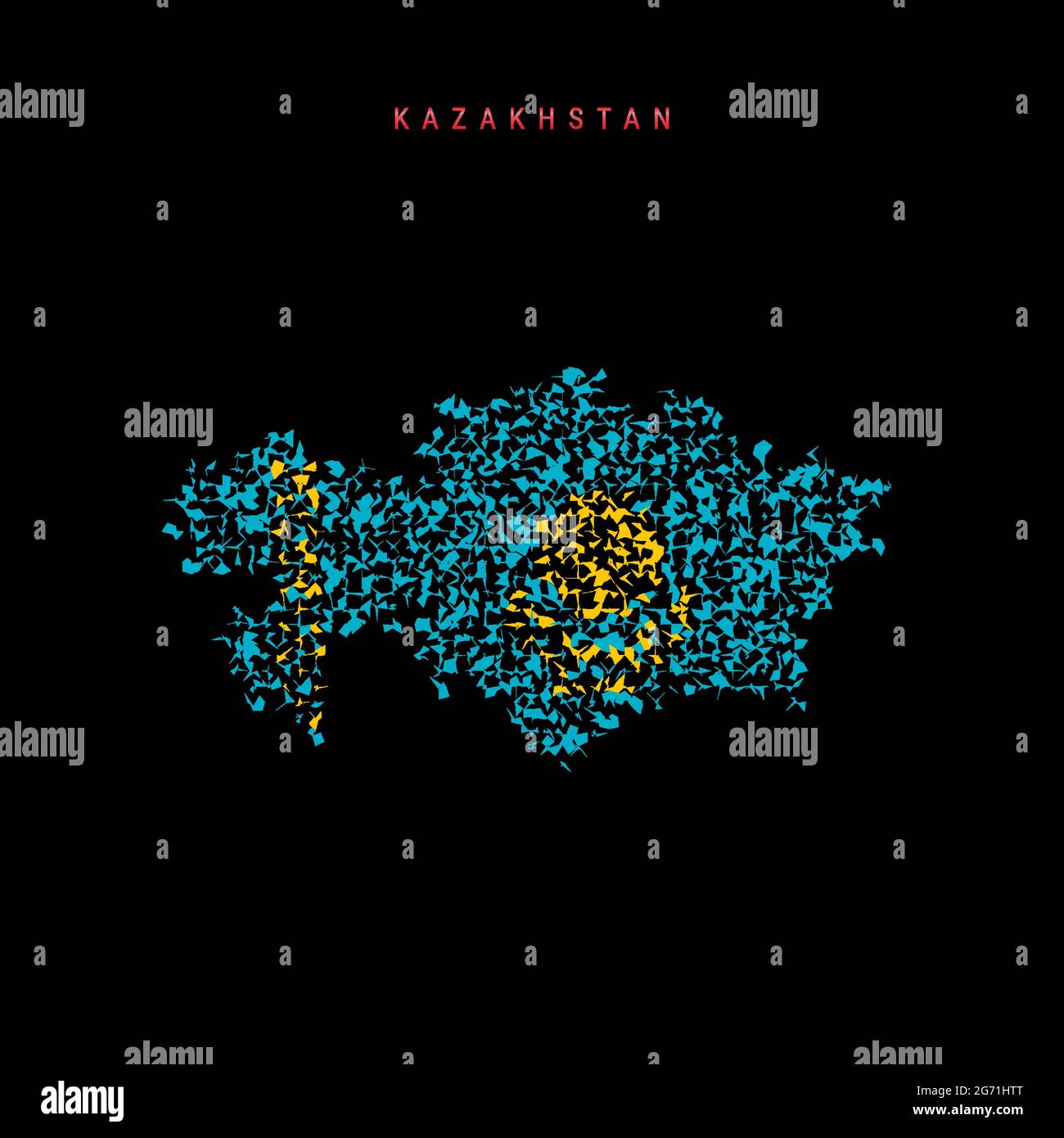 Kazakhstan flag map, chaotic particles pattern in the colors of the ...