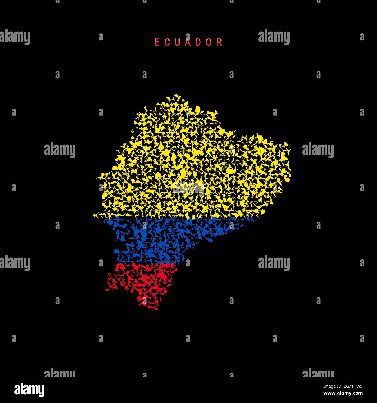 Ecuador flag map, chaotic particles pattern in the colors of the ...