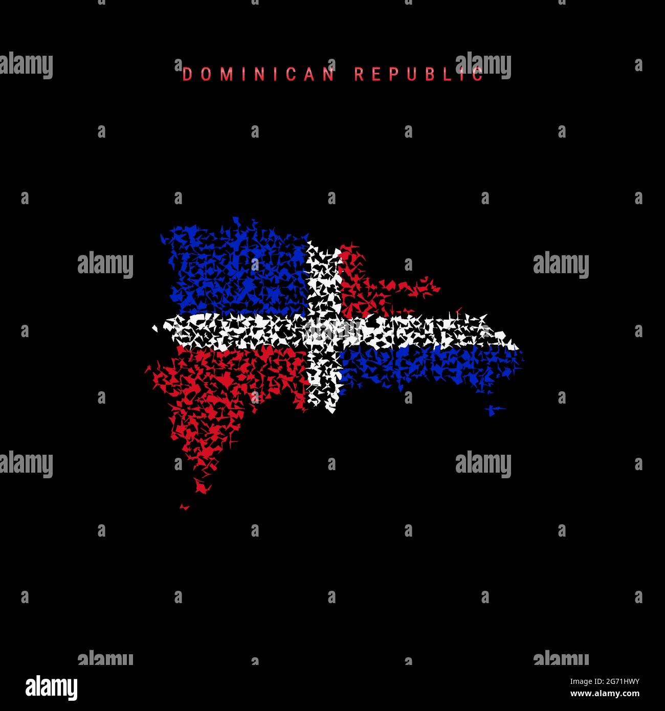 Dominican Republic flag map, chaotic particles pattern in the colors of ...