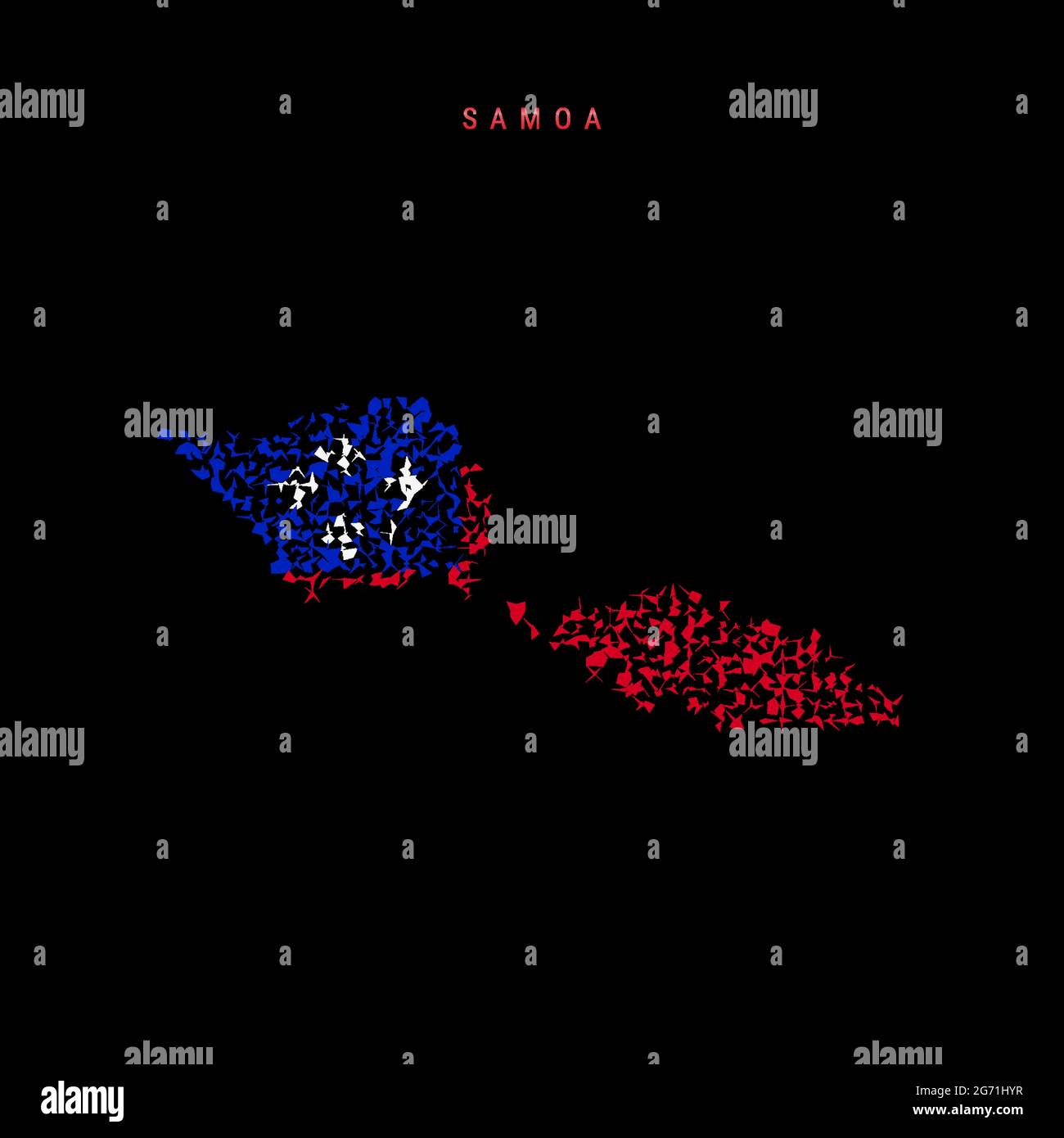 Samoa flag map, chaotic particles pattern in the colors of the Samoan ...