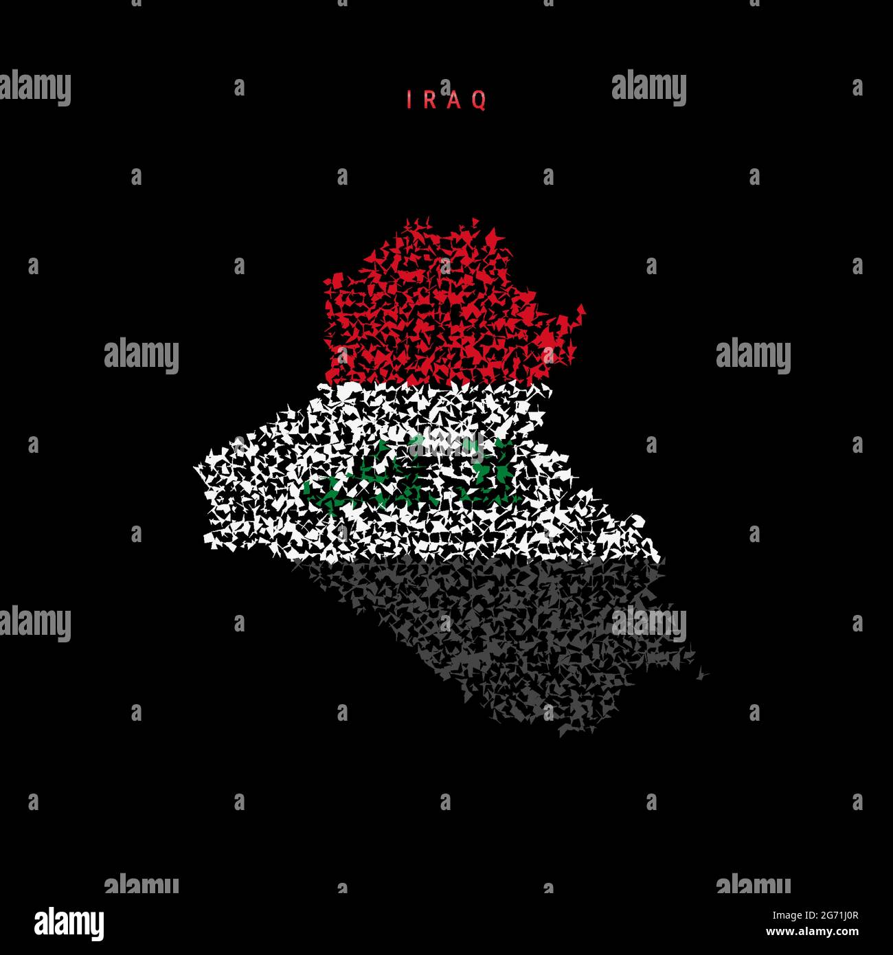 Iraq flag map, chaotic particles pattern in the colors of the Iraqi ...